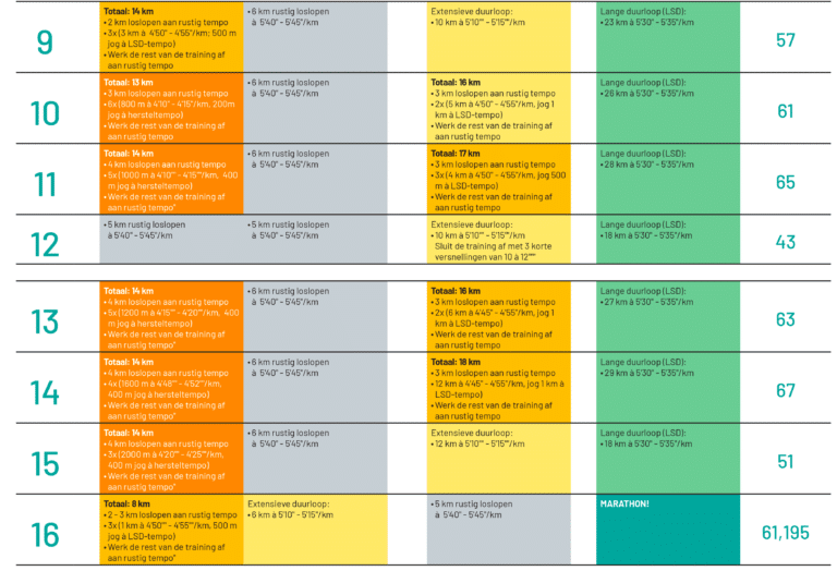 Marathonschema in 3u30 - 16w - RunningNL